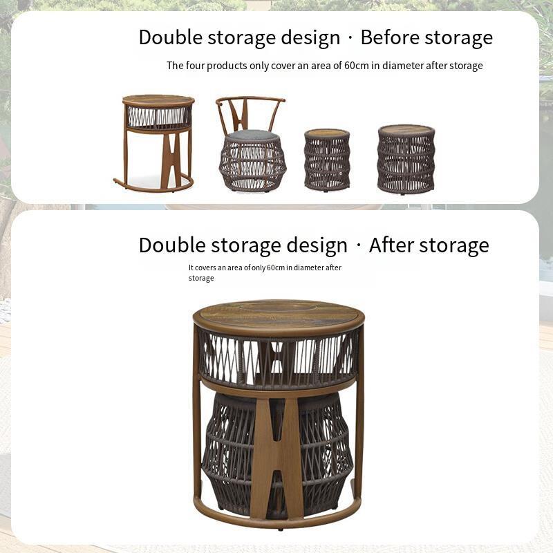 Balcony Tea Table Rattan Chair Three Piece Combination; ECVV TR – ECVV.TR